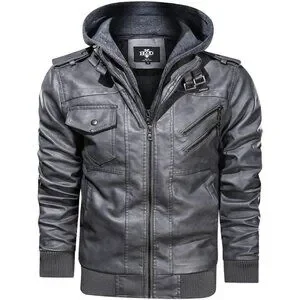 Jackets & Coats | Mens Grey Stand Collar Pu Faux Leather Bomber Jacket ...